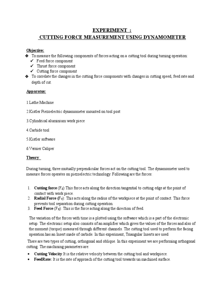 Cutting Force Measurement Using Dynamometer | PDF | Machining ...