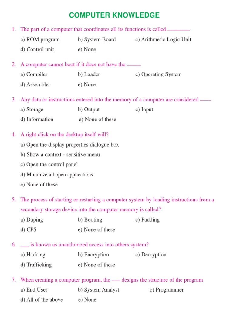 Computer Knowledge 1 PDF | PDF | Computer Data Storage | Booting