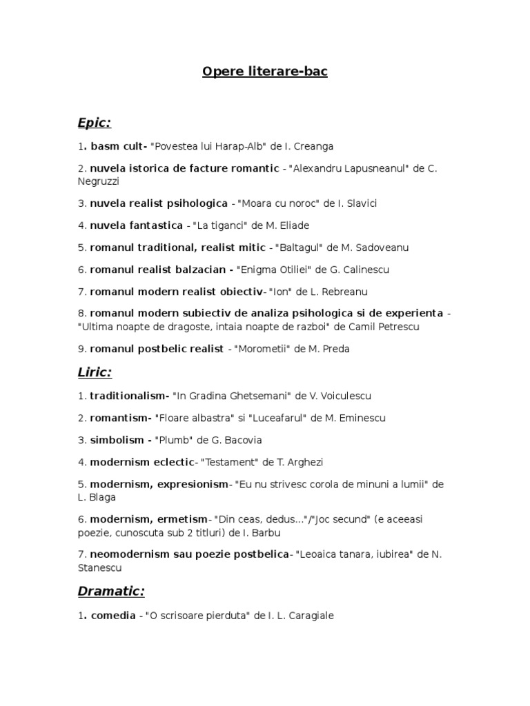 Bac Romana Opere Profil Real | PDF