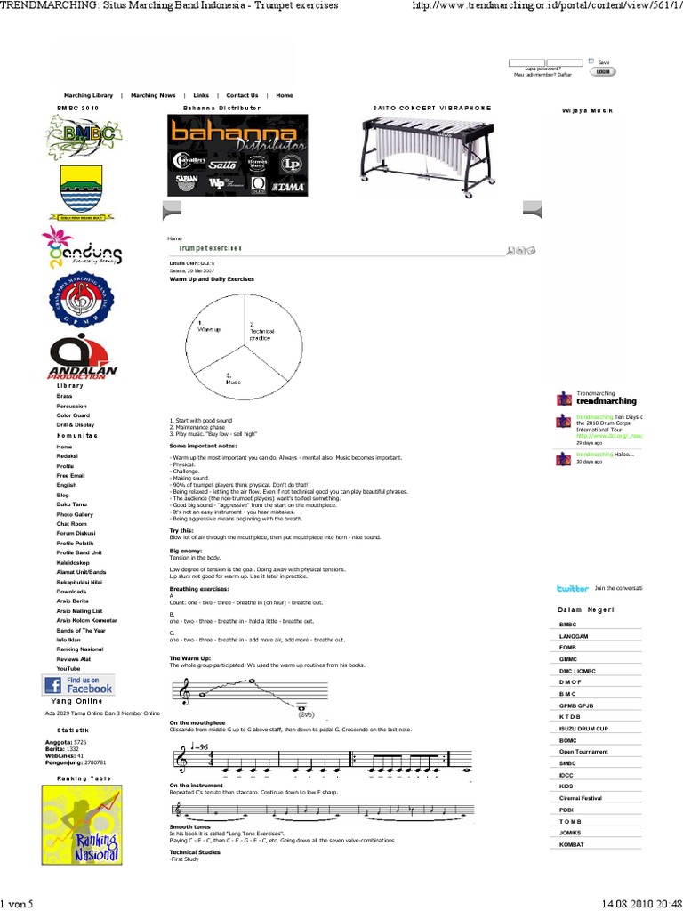 Warm Up and Daily Exercises | PDF | Trumpet | Breathing