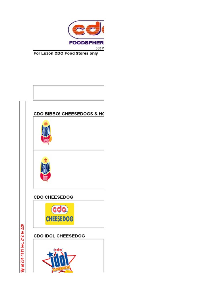 CDO Frozen Products Price List 2025 | PDF | Sausage | Hot Dog