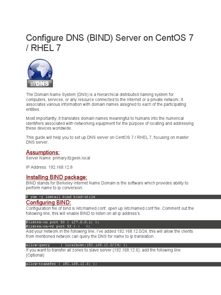 Configure DNS (BIND) Server On CentOS 7 RHEL 7 | PDF | Networking Standards | Domain Name System
