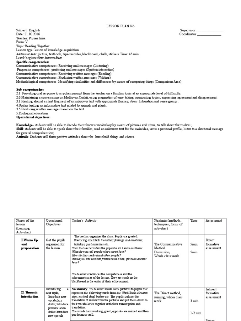 Lesson Plan n6 | PDF | Lesson Plan | Reading Comprehension