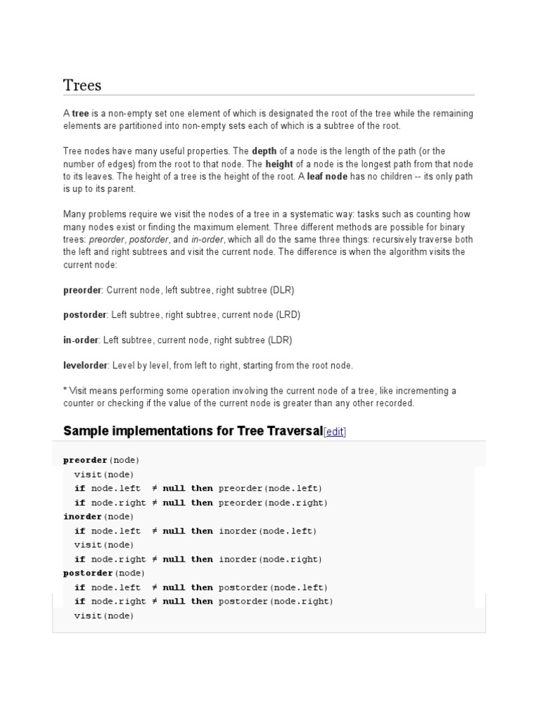 Trees: Sample Implementations For Tree Traversal | PDF