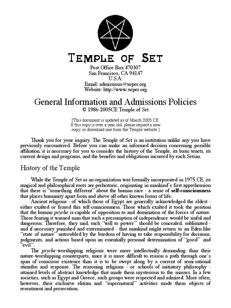 Temple of Set Information Letter | PDF | Satanism | Horus