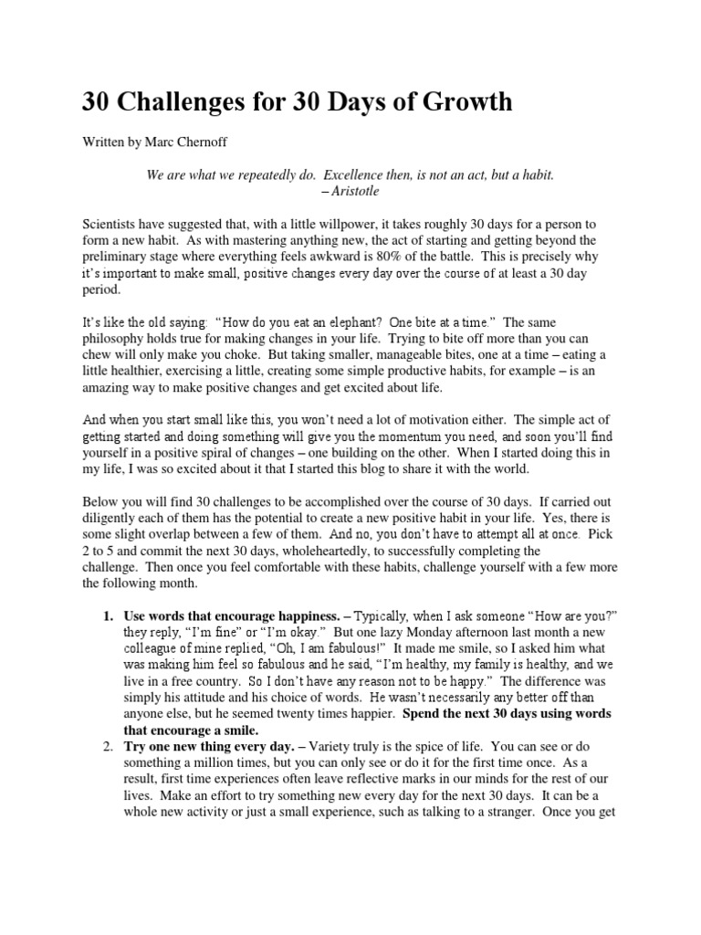 30-Day Personal Growth Challenges | PDF | Photograph | Happiness