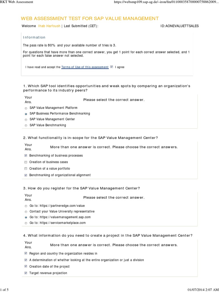 SAP Web Assessment For Sales | PDF