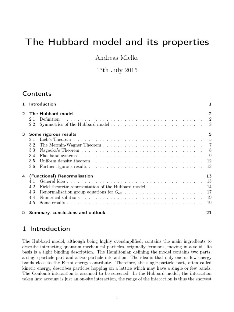 Hubbard Model: Properties and Theorems | PDF | Hamiltonian (Quantum ...