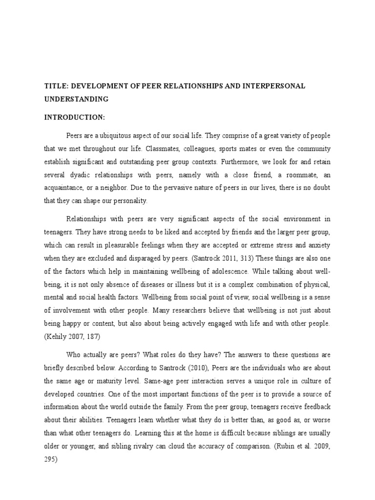 Development of Peer Relationship | PDF | Friendship | Adolescence