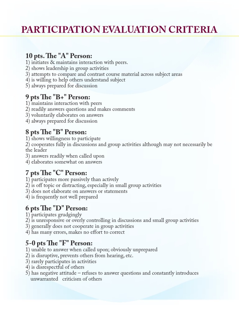 Participation Evaluation Criteria | PDF