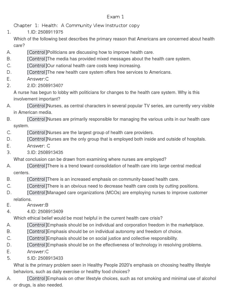 Community Health Exam 1 Practice Questions | PDF | Public Health ...