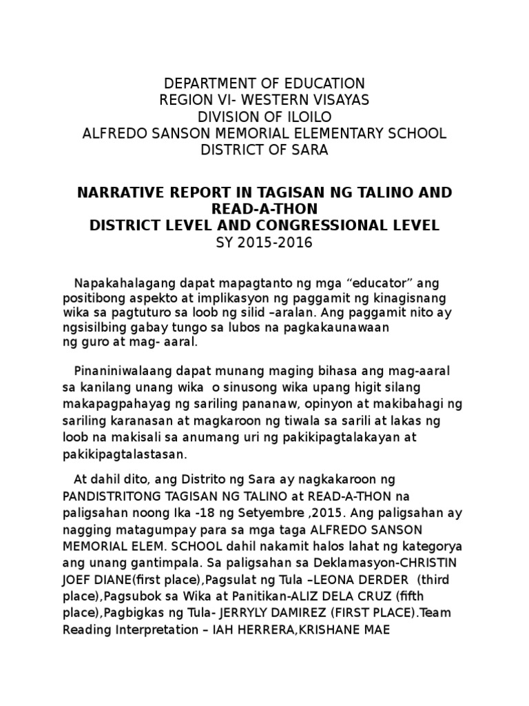 Narrative Report Filipino | PDF