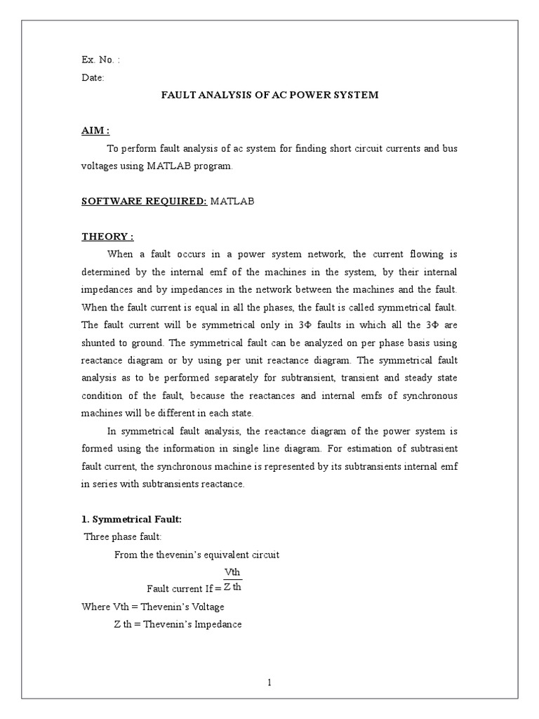 Fault Analysis of Ac Power System: TH Z VTH | PDF | Electrical ...