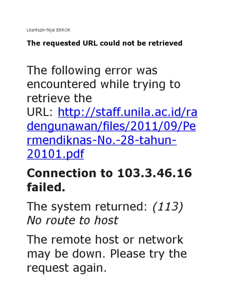 The Following Error Was Encountered While Trying To Retrieve The Url | PDF