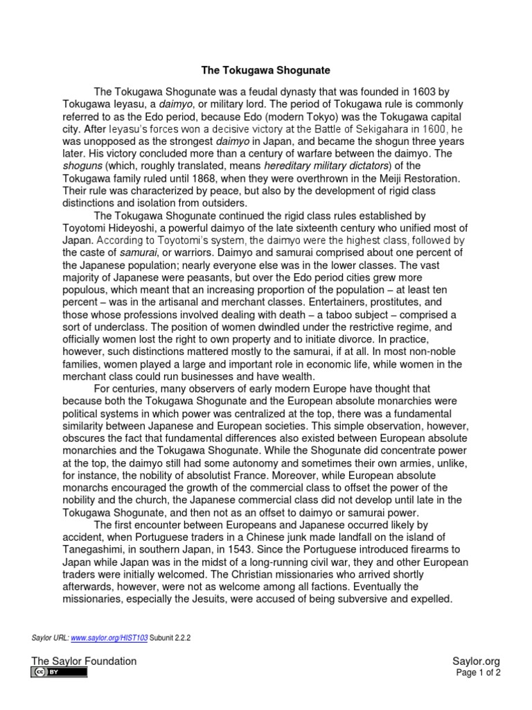 Overview of the Tokugawa Shogunate | PDF | Samurai | Feudal Japan