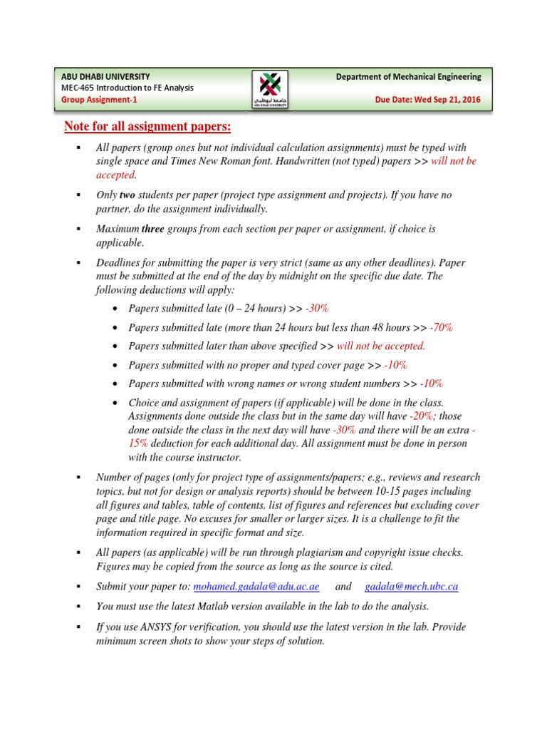 Sep 2016 Assign-1 Mec 465 Prob | PDF | Stiffness | Computing And Information Technology