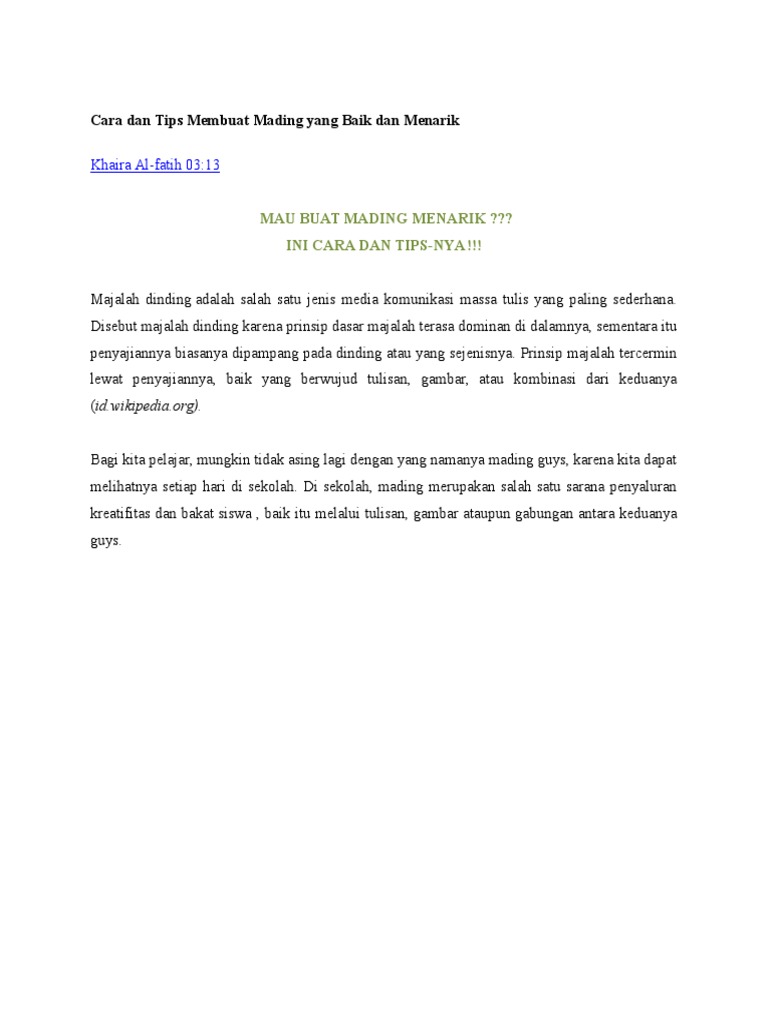 Cara Dan Tips Membuat Mading Yang Baik Dan Menarik | PDF