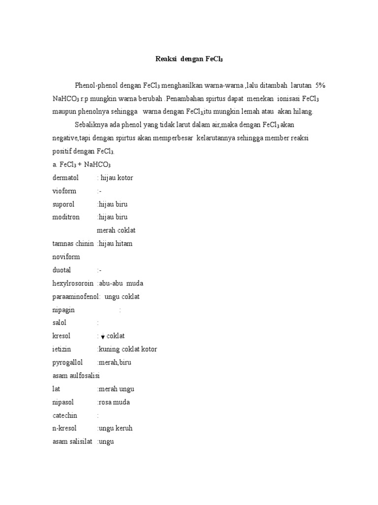 Reaksi Fenol dengan FeCl3 dan Warna Larutan | PDF