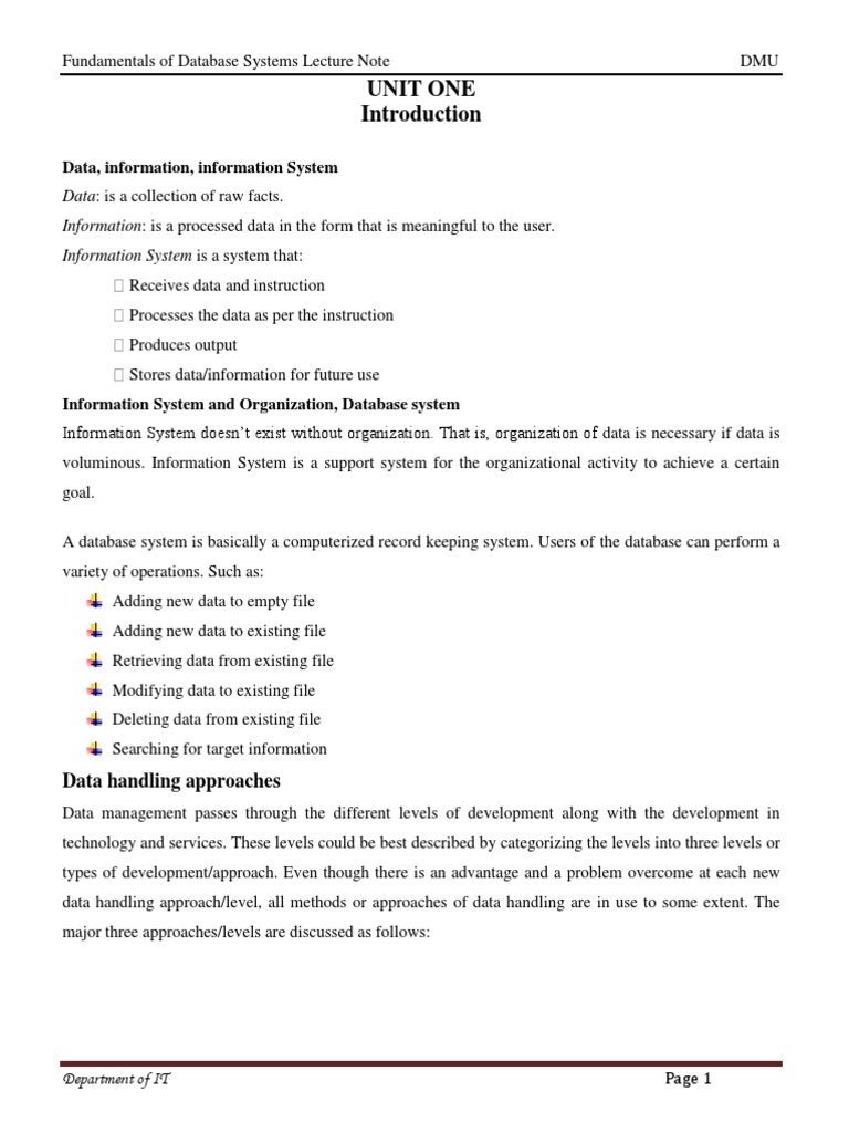 Fundamentals of Database System Note Unit 1-4 PDF | PDF | Conceptual ...