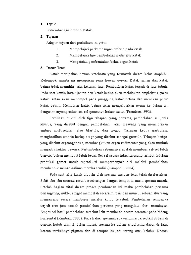 Laporan Perkembangan Embrio Katak | PDF
