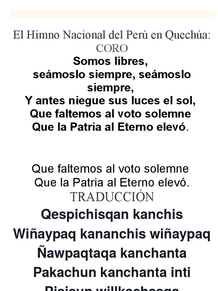 Letra Himno Nacional en Quechua | PDF