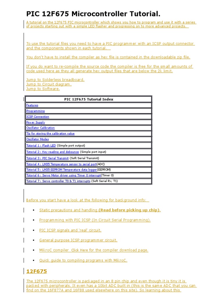 PIC 12F675 Microcontroller Tutorial | PDF | Pic Microcontroller | Microcontroller