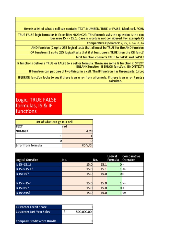 Logic, True False Formulas, IS & IF Functions | PDF | Array Data ...