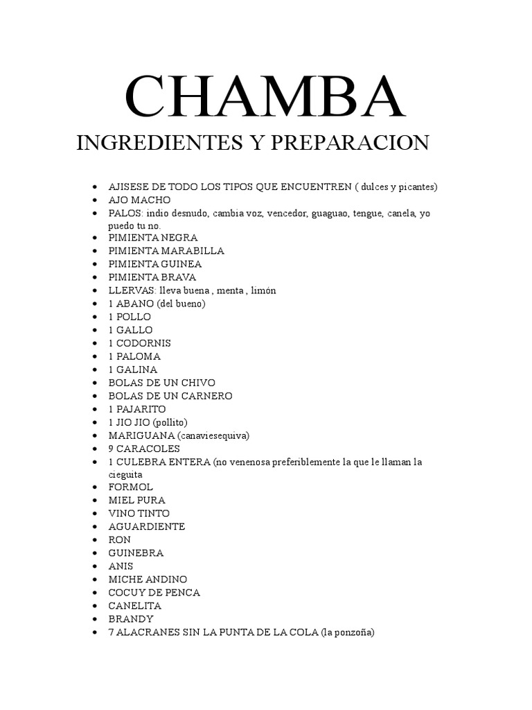 Chamba Ingredientes y Preparacion | PDF | Pollo | Comida y bebida