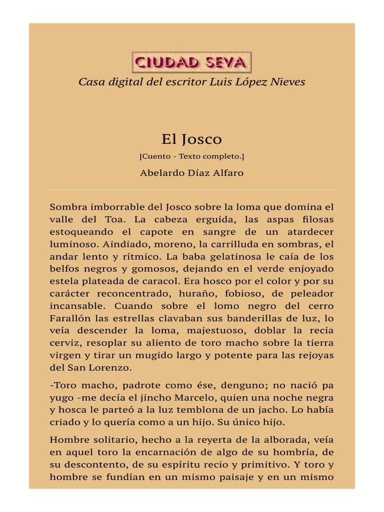 El Josco: Cuento de Abelardo Díaz Alfaro | PDF | Animales y humanos | Vacas