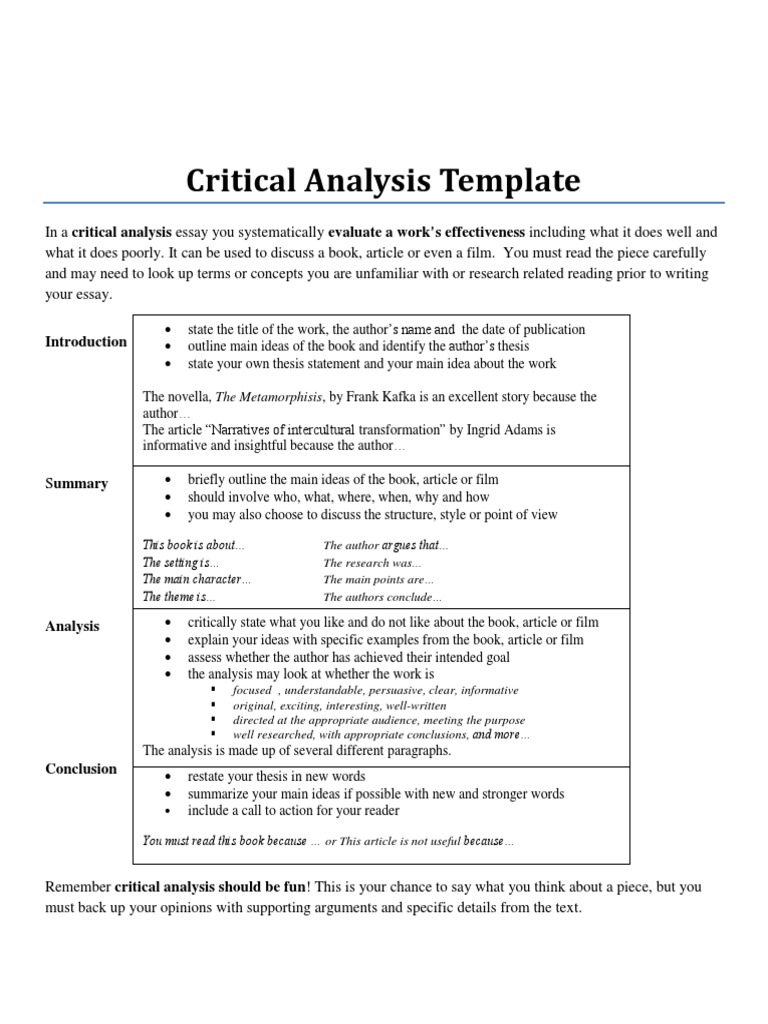 Critical Analysis Essay Template | PDF