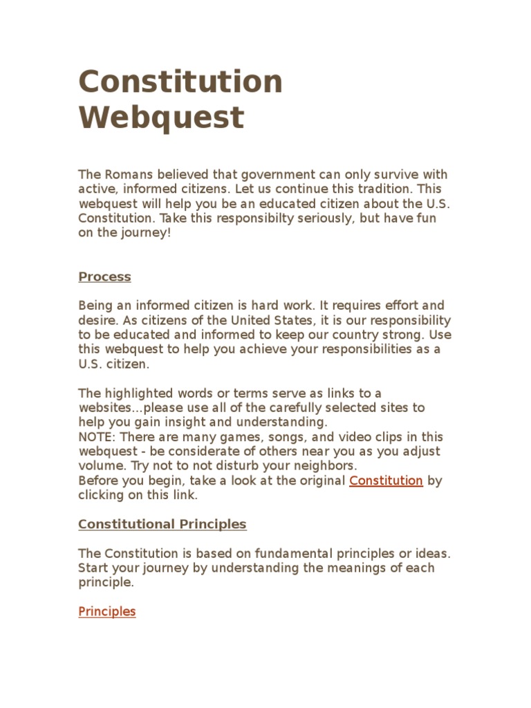 Constitution Webquest | PDF | United States Constitution | Supreme ...