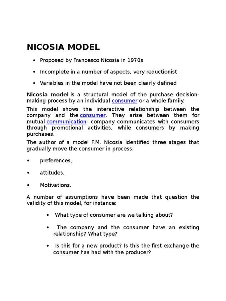 Nicosia Model | PDF | Consumer Behaviour | Behavior