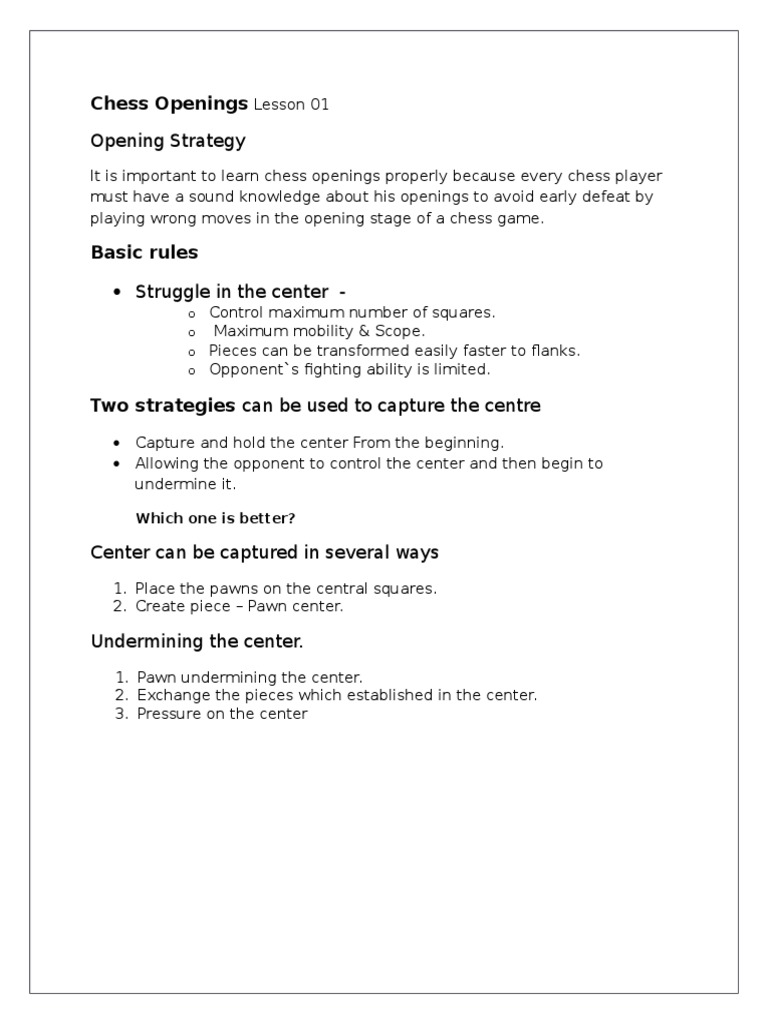 Chess Openings Strategy Lesson 01 | PDF | Career & Growth