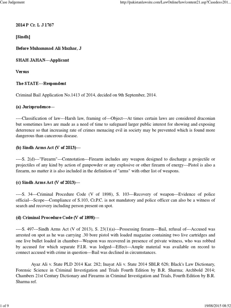 2014 PCRLJ 1767 | PDF | Firearms | Bail