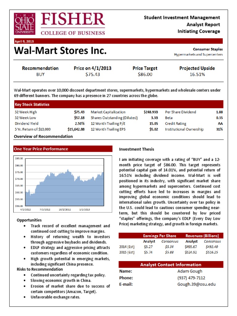 Final Report - Wal-Mart | PDF | Walmart | Discounted Cash Flow