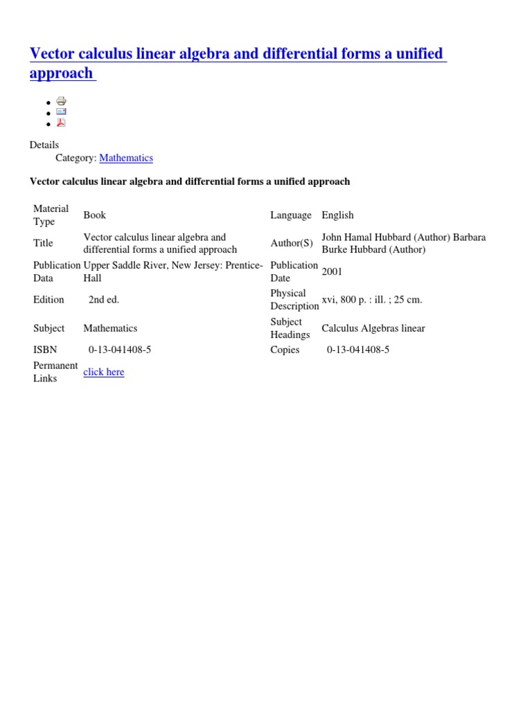 Vector Calculus Linear Algebra and Differential Forms A Unified Approach | PDF | Art | Classics