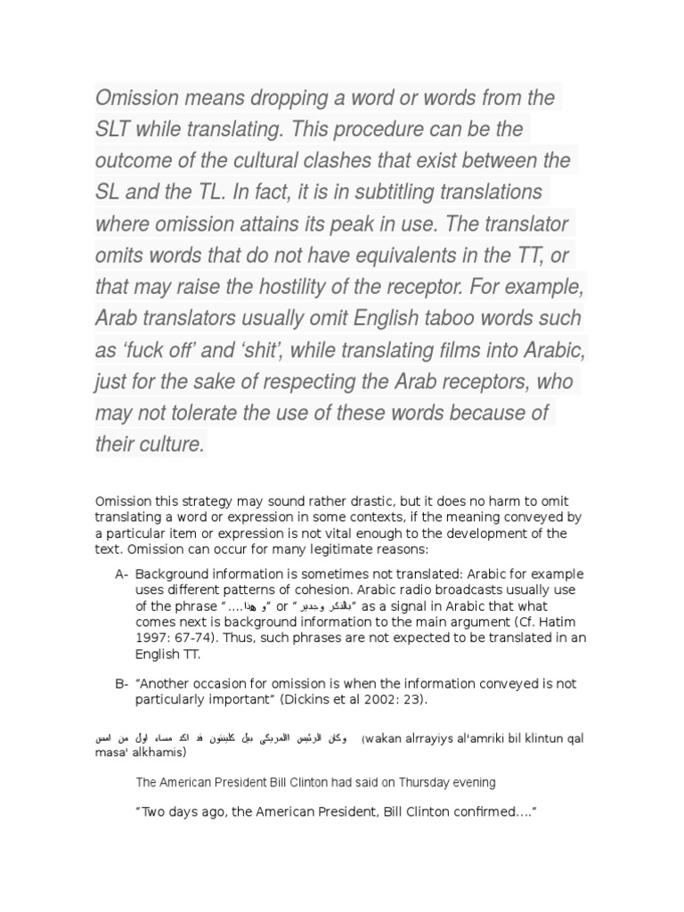 Omission Techniques in Translation | PDF | Foreign Language Studies