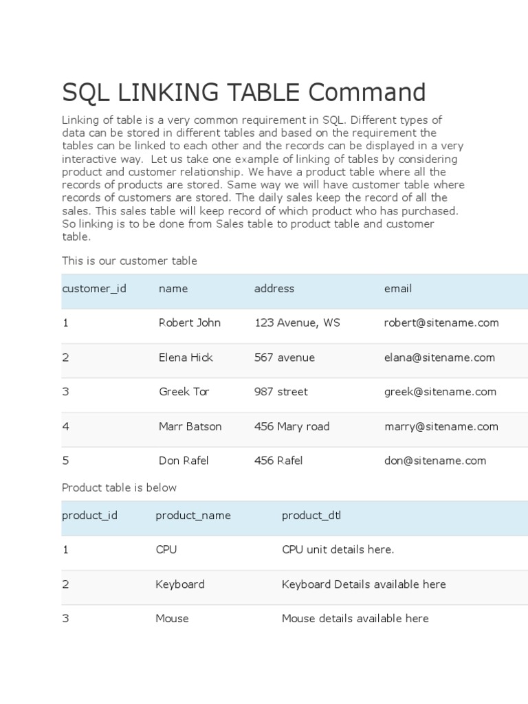 SQL LINKING TABLE Command | PDF | Information Retrieval | Information Science