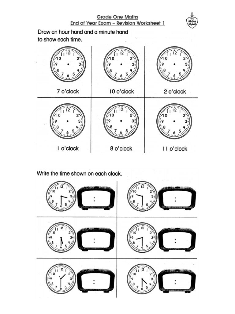 Grade 1 - End of Year Exam - Maths Revision Sheet 1 | PDF