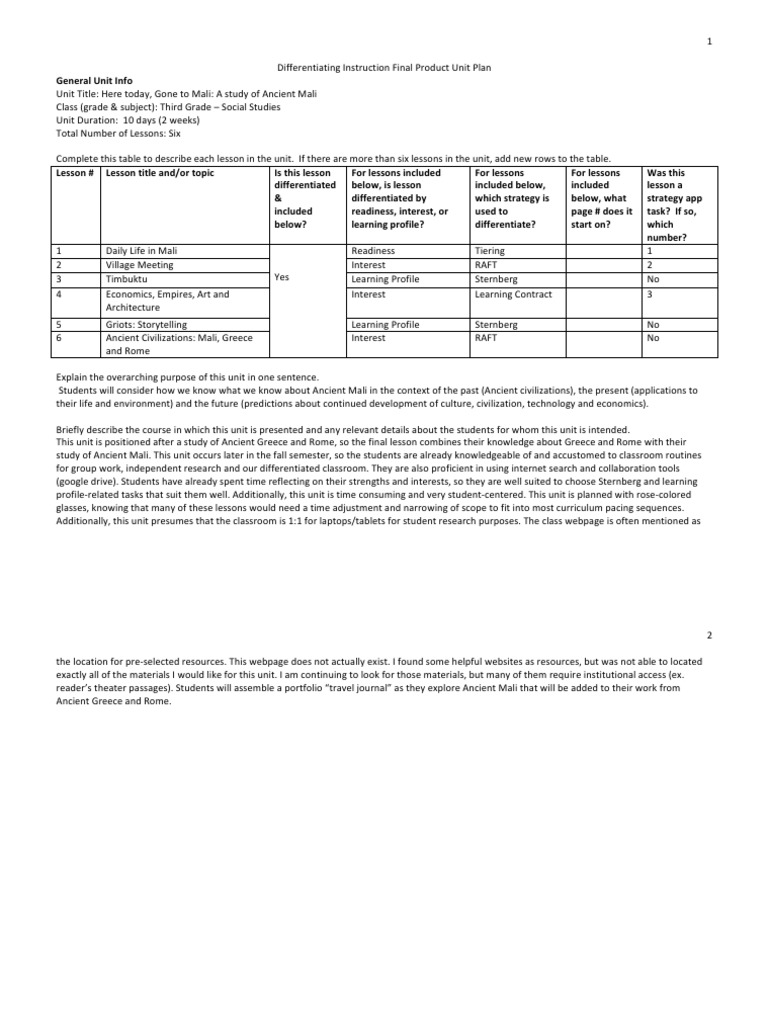 Ancient Mali Unit Overview | PDF | Mali | West Africa