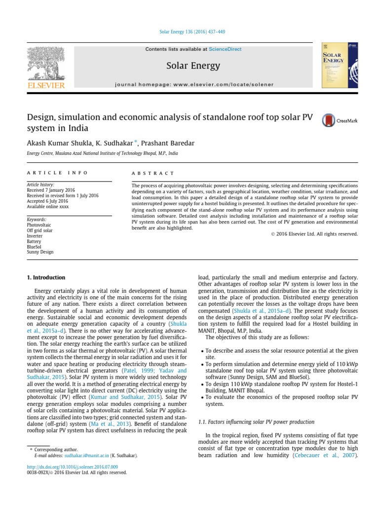 Simulation and Economic Analysis of Standalone Roof Top Solar PV System ...