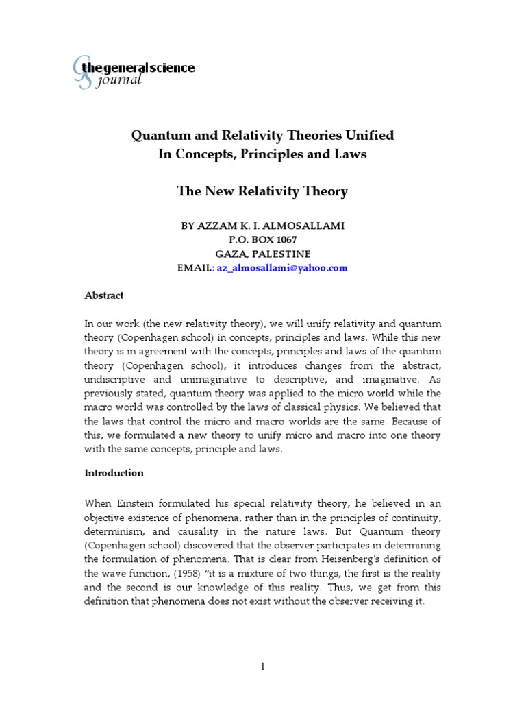 Quantum and Relativity Theories Unified in Concepts, Principles and ...