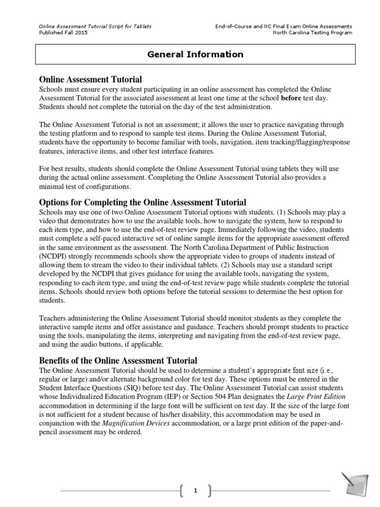 Online Assessment Tutorial Script For Tablets | PDF | Multiple Choice ...