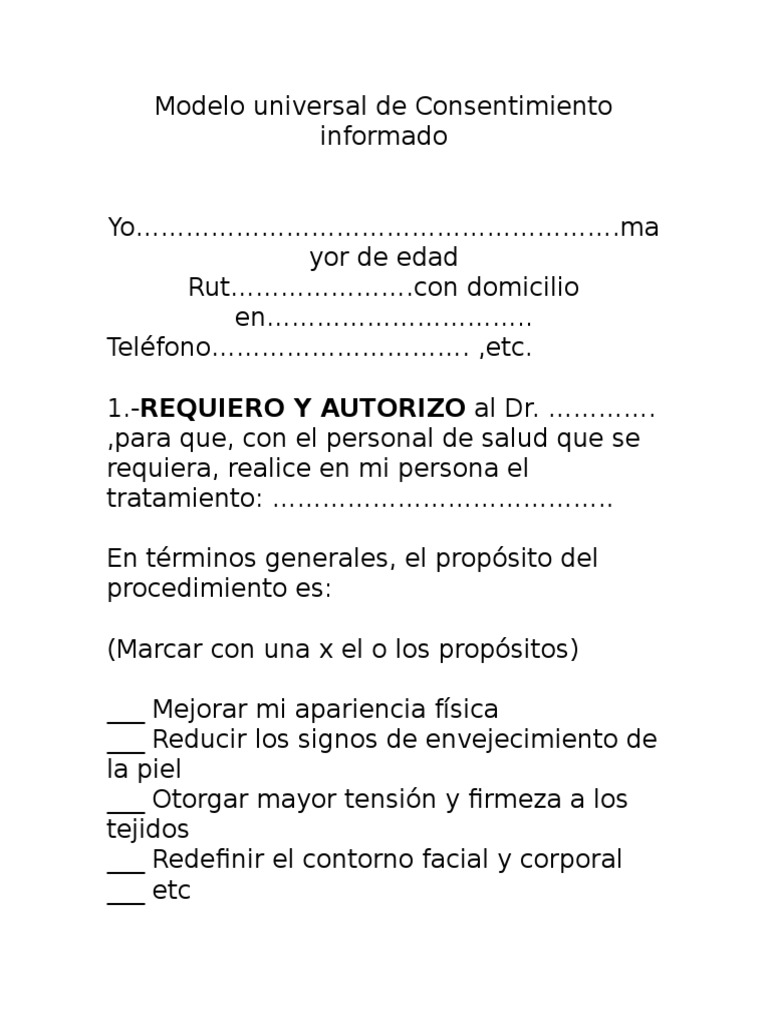 Modelo Universal de Consentimiento Informado | PDF | Consentimiento ...