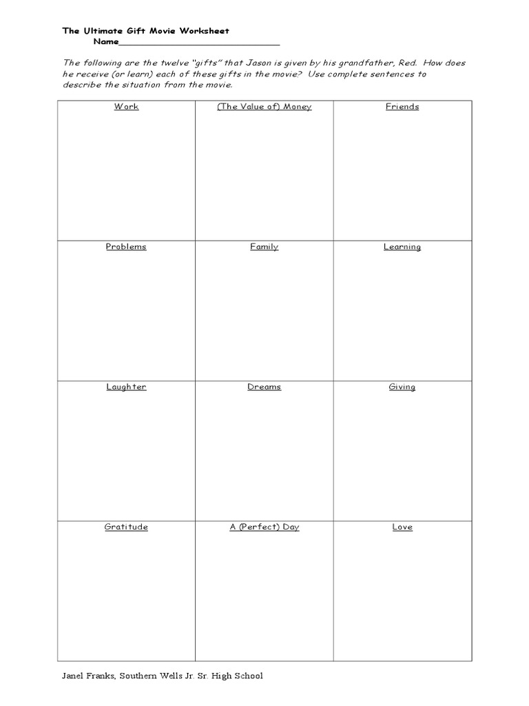 The Ultimate Gift Movie Worksheet | PDF