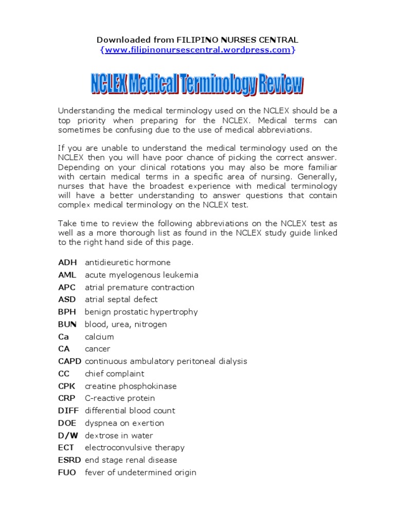 NCLEX Medical Terminology Review | PDF