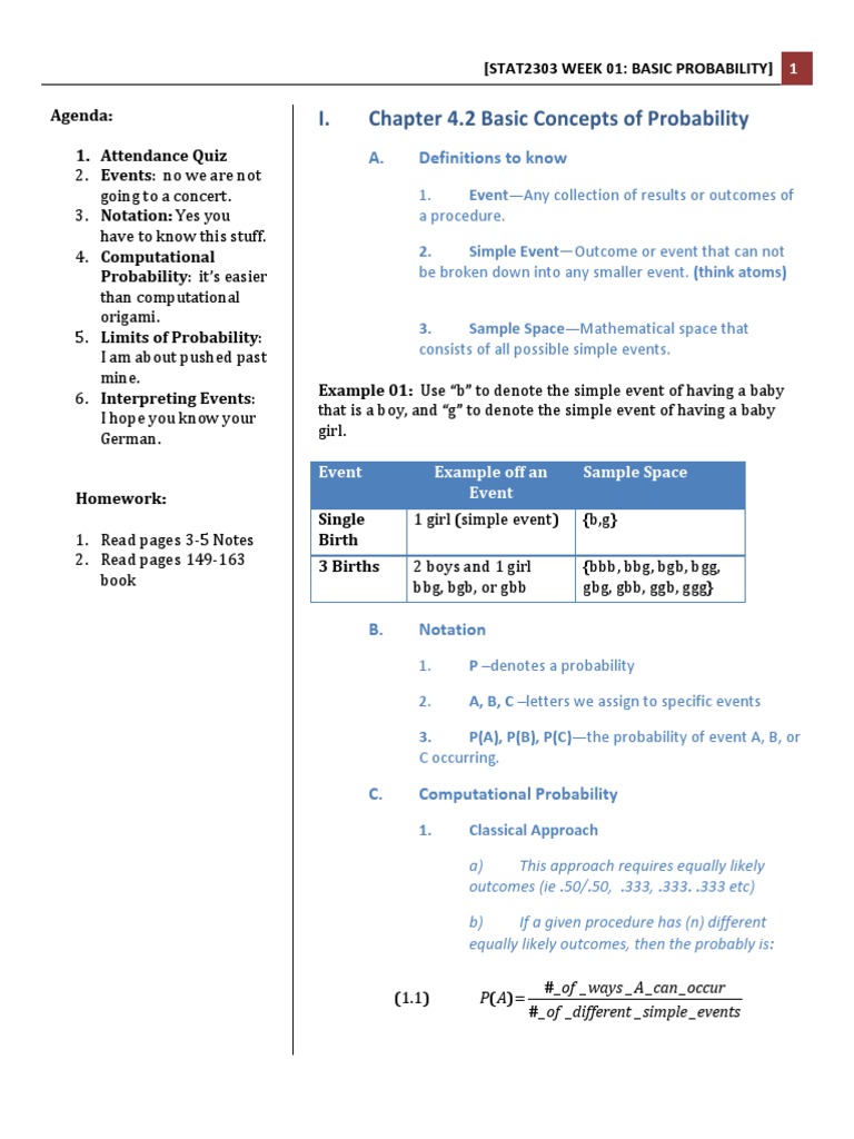 I. Chapter 4.2 Basic Concepts of Probability: A. Definitions To Know ...