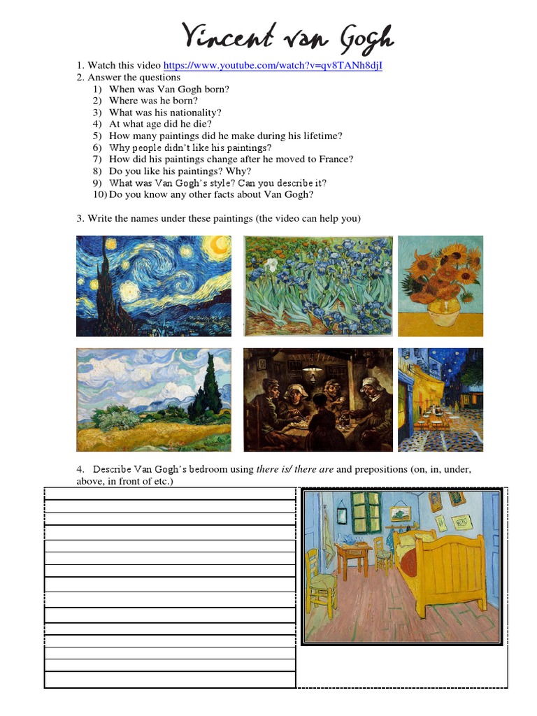 Van Gogh Worksheet | PDF