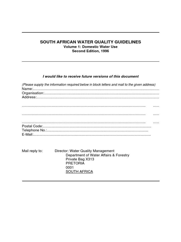 South African Water Quality Guidelines | PDF | Water Quality | Water Use