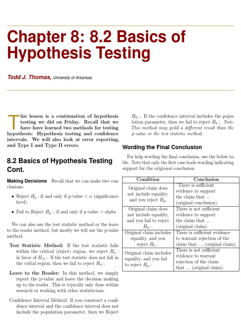 STAT2303 UARK Week 05 Testing A Claim Hypothesis Testing | PDF | Type I ...